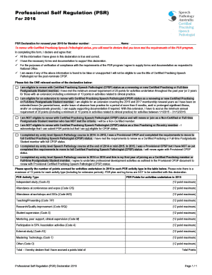 Fillable Online PSR bDeclarationb form for 2016 renewals - Speech ...