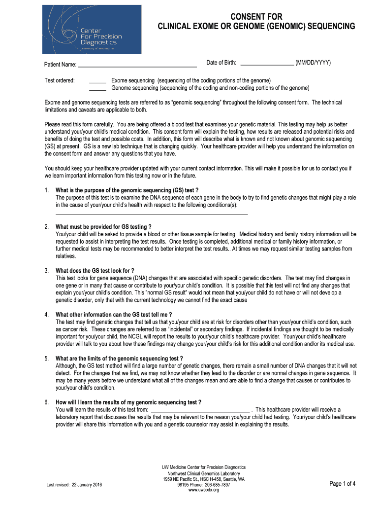 Fillable Online uwcpdx Ncgl genome exome consent form - Center for Precision Diagnostics Fax ...
