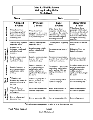Fillable Online Delta R-5 Public Schools Writing Scoring Guide Sixth ...