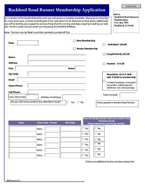 Fillable Online Rockford Road Runner Membership Application Fax Email ...