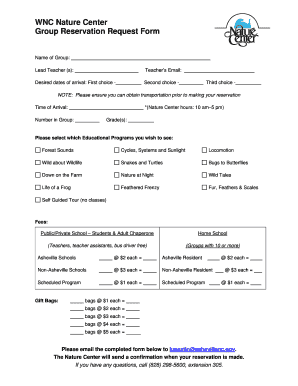 Fillable Online Reservation Request Form - Asheville Nature Center Fax ...