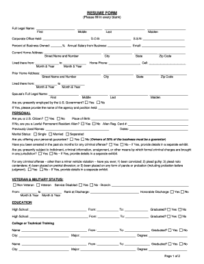 Fillable Online RESUME FORM Please fill in every blank Fax Email Print ...
