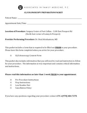 Fillable Online GI & Colonoscopy Prep Packet - Associates In Family ...