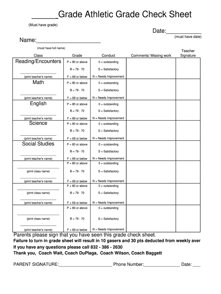 Grade Check Sheet Fill Out Sign Online DocHub