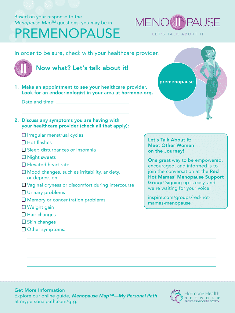 Fillable Online Menopause MapTM PREMENOPAUSE - hormoneorg Fax Email ...