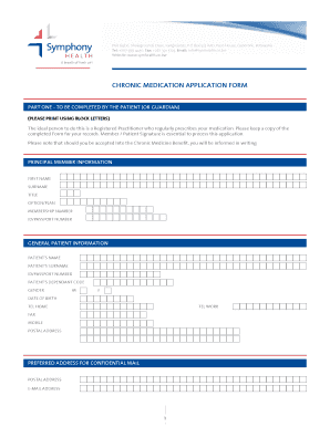 Fillable Online symhealth co CHRONIC MEDICATION APPLICATION FORM ...