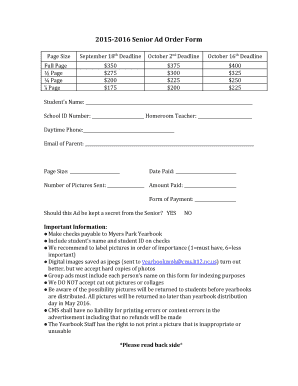 Fillable Online 2015 2016 Senior Ad Order Form Fax Email Print - pdfFiller