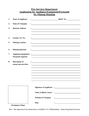 Fillable Online Fire Services Department Application for Appliance Fax ...