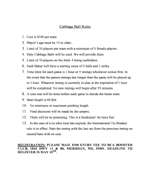 Cabbage Ball Rules - Fill Online, Printable, Fillable, Blank | pdfFiller