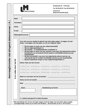 Fillable Online lm Aanvraagformulier niet dringend ziekenvervoer A ...