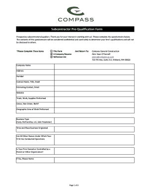 Fillable Online Subcontractor bPreb-bQualificationbxlsx - Compass ...