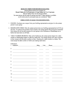 Fillable Online REQUEST FORM FOR RESERVED SEATING Seating Reservations ...