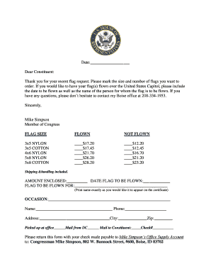 Fillable Online Thank you for your recent flag request. Please mark the ...