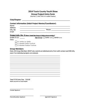 Fillable Online traviscountyyouthshow 2014 Travis County Youth Show ...
