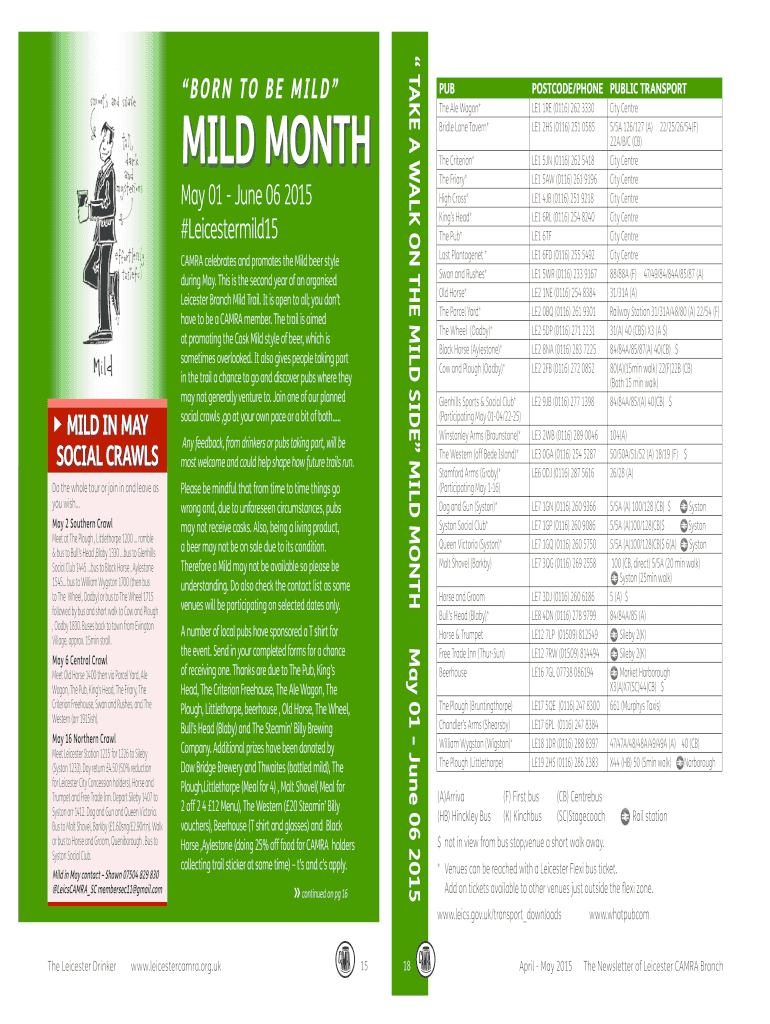 Fillable Online leicester camra org BORN TO BE MILD MILD MONTH ...