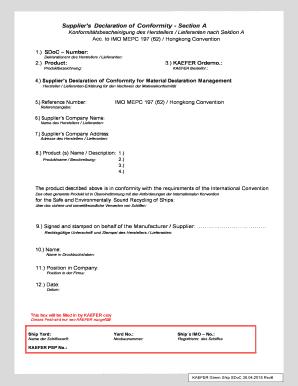 Fillable Online Suppliers Declaration of Conformity - Section A Fax ...