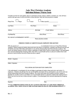 Fillable Online Individual Release Waver Form Fax Email Print - pdfFiller