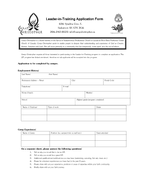 Fillable Online LeaderinTraining Application Form Fax Email Print ...