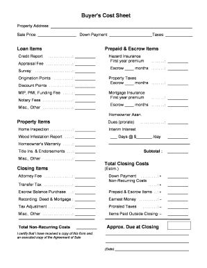 Fillable Online buyer-cost-sheet Fax Email Print - pdfFiller