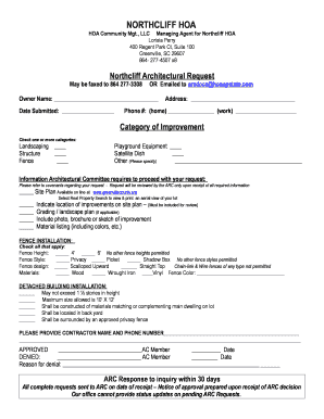 Fillable Online Northcliff Architectural Request - HOA Community ...