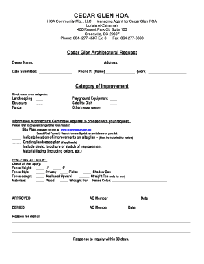 Fillable Online Cedar Glen Architectural Request - HOA Community ...