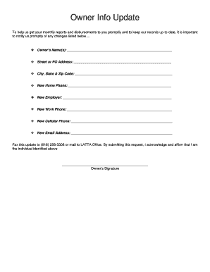 Fillable Online Owner Info Update - Fax Submission Formdoc Fax Email ...