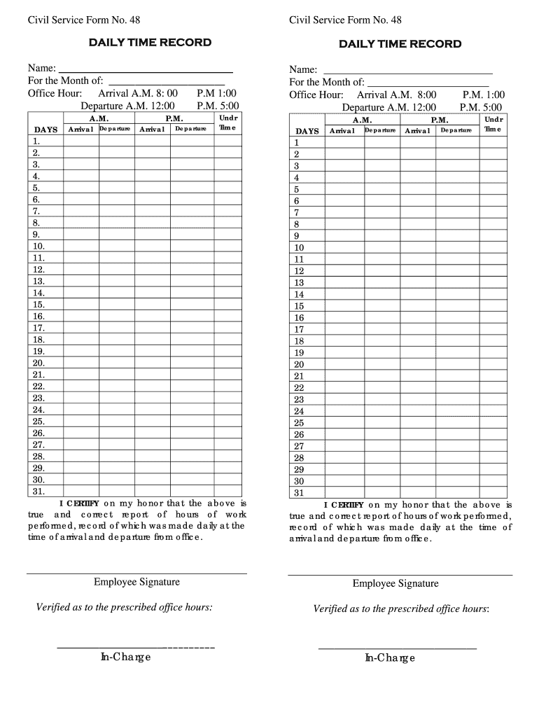 PH Civil Service Form 48 Fill And Sign Printable Template Online US Legal Forms