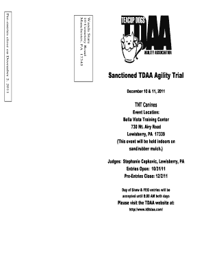 Fillable Online Sanctioned TDAA Agility Trial - btntcaninesbbcomb Fax ...