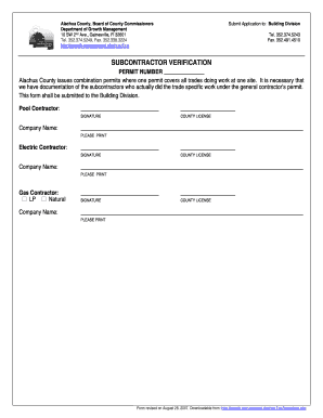Fillable Online growth-management alachua fl SUBCONTRACTOR VERIFICATION ...