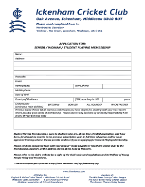 Fillable Online Players application form - Ickenham Cricket Club Fax ...