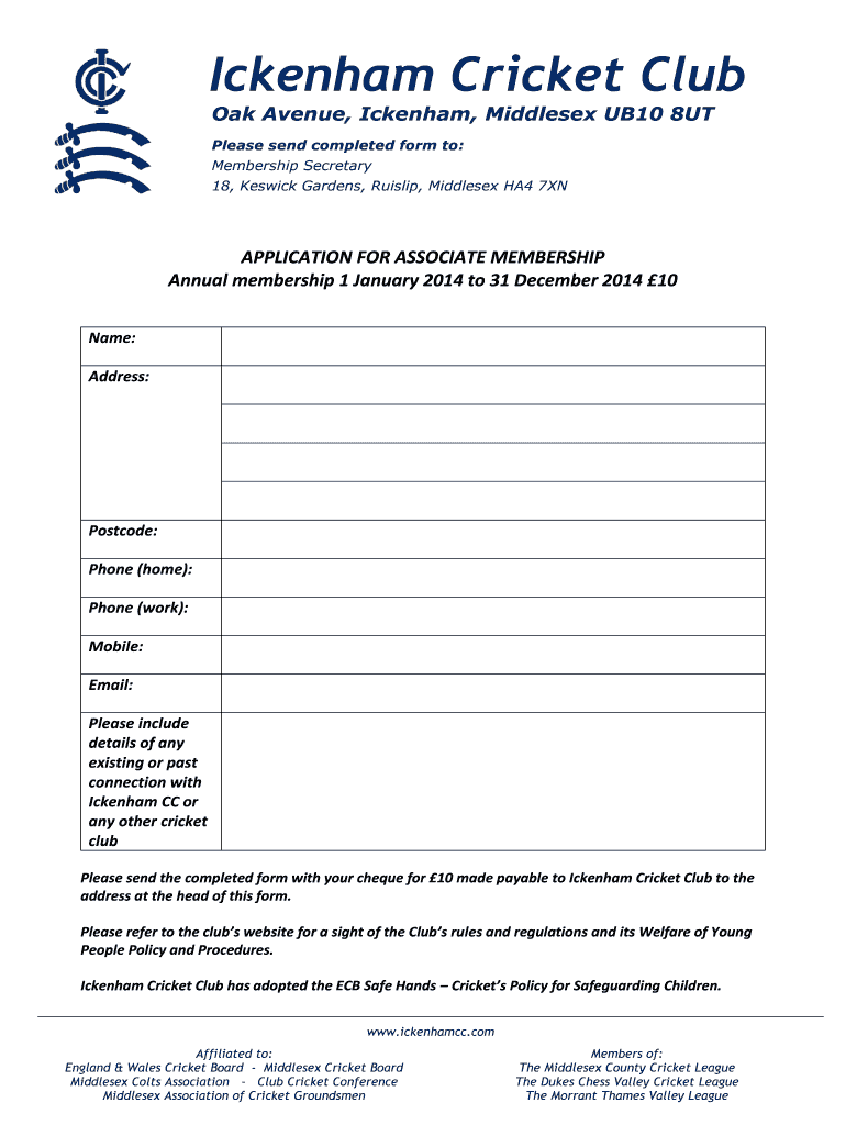 Fillable Online Ickenham Cricket Club Fax Email Print - pdfFiller