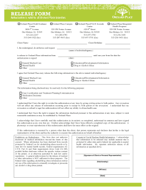 Fillable Online orchardplace RELEASE FORM - Orchard Place Fax Email ...