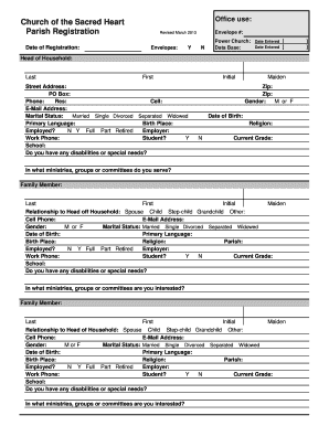Fillable Online sacredheartboise Parish Registration Form - Sacred ...