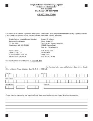 Fillable Online OBJECTION FORM - p2zdassetscom Fax Email Print - pdfFiller