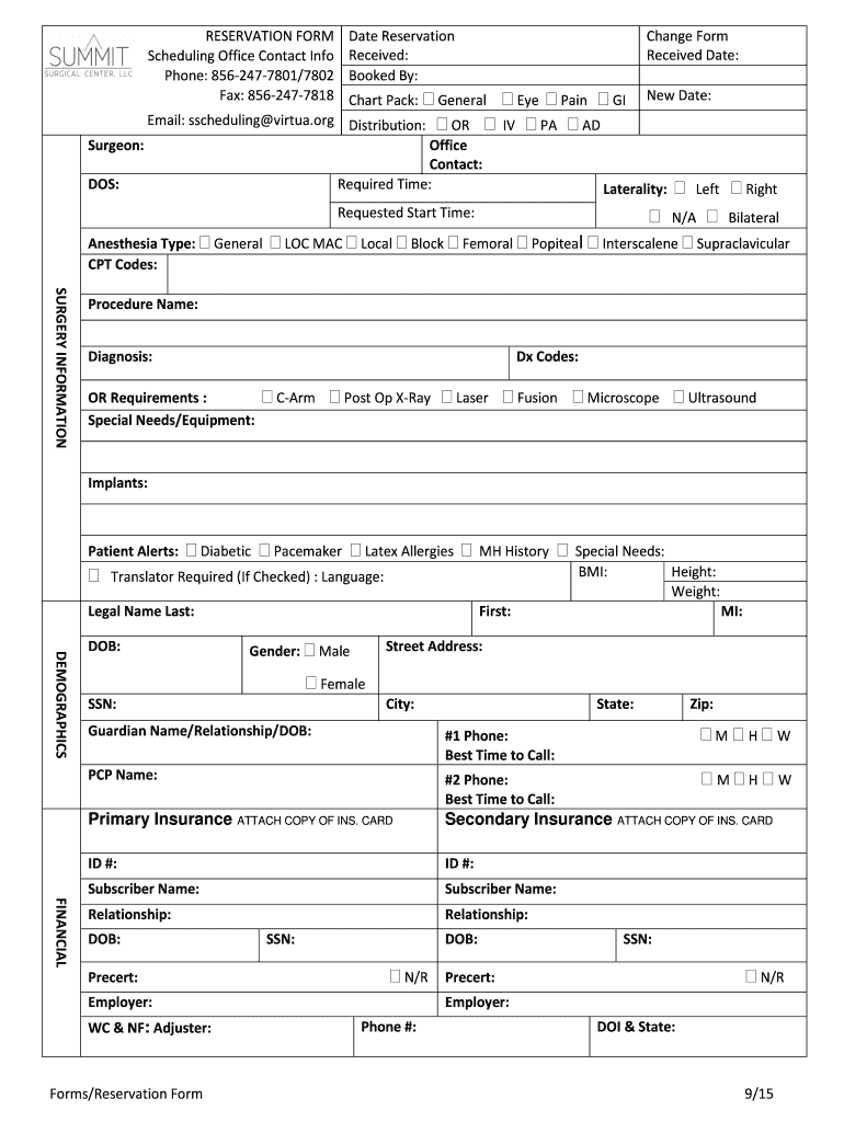 Fillable Online summitsurgicalcenter Scheduling Form for Physician Offices - Summit Surgical ...