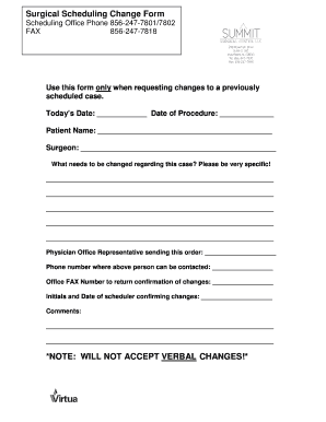 Fillable Online summitsurgicalcenter Surgical Scheduling Change Form ...