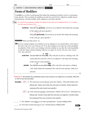 Fillable Online NAME CLASS for CHAPTER 11: USING MODIFIERS CORRECTLY ...