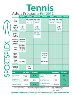Fillable Online Adult Tennis program Schedule Fall.indd Fax Email Print ...