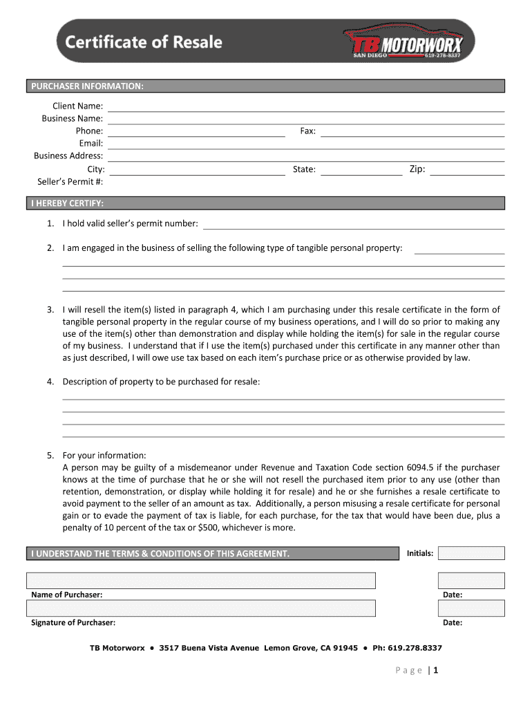 Fillable Online Sellers permit number as just described I will Fax ...