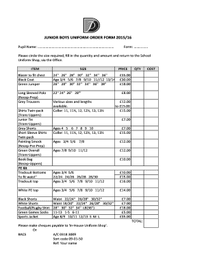 Uniform Order Form Template | pdfFiller
