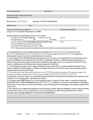 Fillable Online Date of Agreement: Lease Dates - Carrerou Enterprises ...