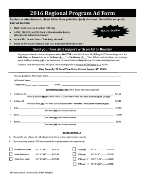 Fillable Online sairegion15 2016 Regional Program Ad Form - SAI Region ...