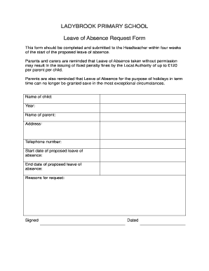 Fillable Online ladybrook stockport sch LOA request form - Ladybrook ...