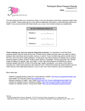 Fillable Online chdstudies Blood Pressure Results Form Fax Email Print ...