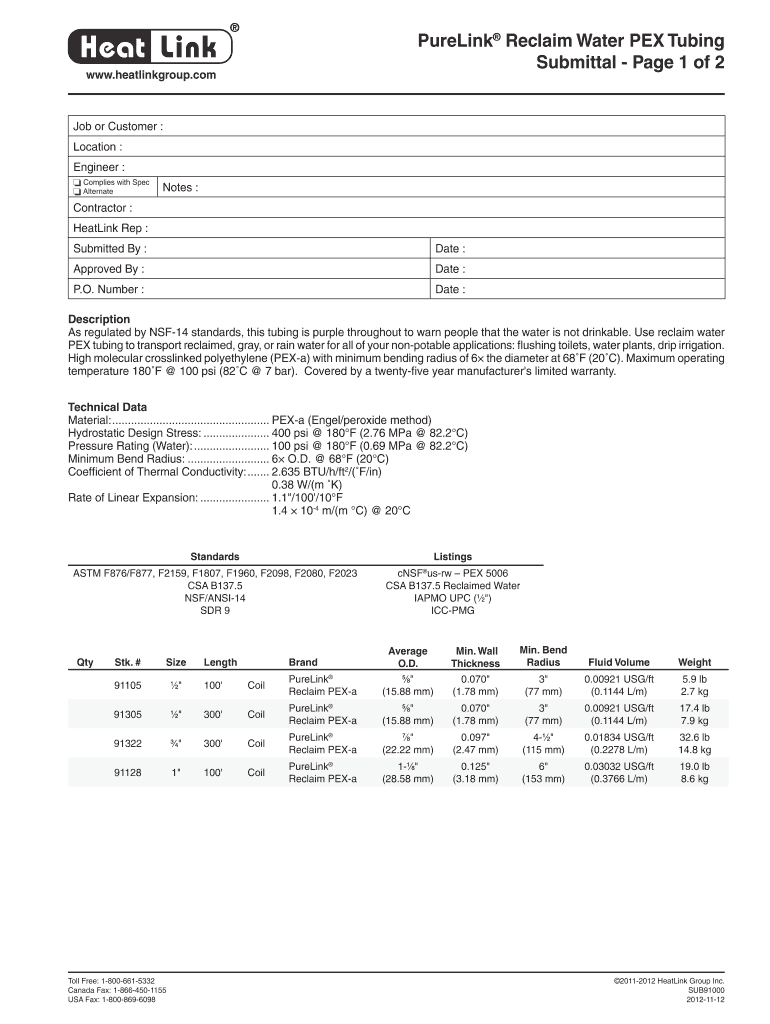 Fillable Online PureLink Reclaim Water PEX Tubing Fax Email Print ...
