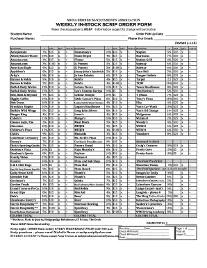 Fillable Online monashoresband WEEKLY IN-STOCK ORDER FORM 3 2 16xls ...
