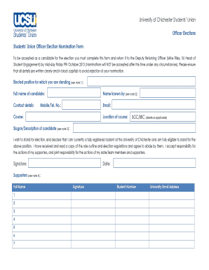 Fillable Online Officer Elections Union Officer Election Nomination ...