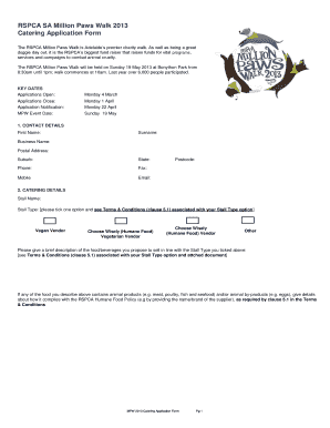Fillable Online RSPCA SA Million Paws Walk 2013 Catering Application ...