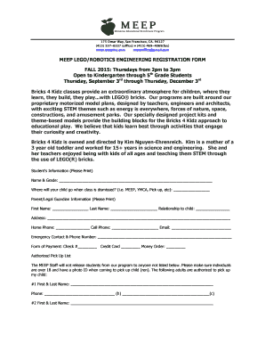 Fillable Online MEEP LEGOROBOTICS ENGINEERING REGISTRATION FORM FALL ...