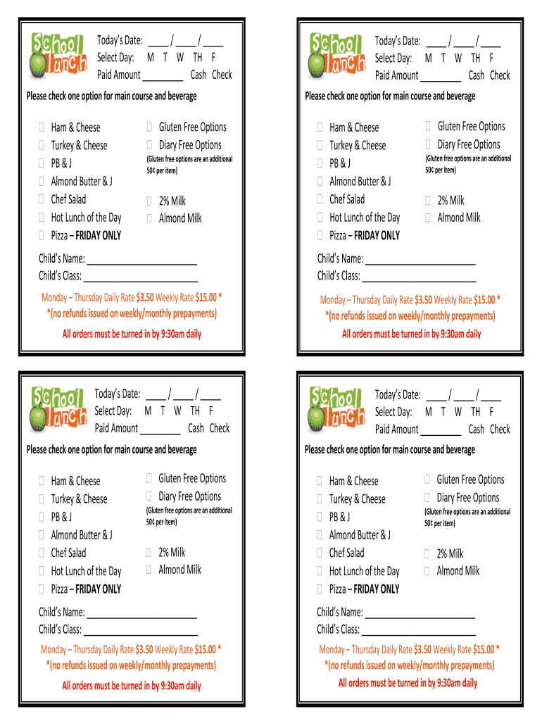 Fillable Online Lunch Menu Daily Order Forms - Foundations Academies ...